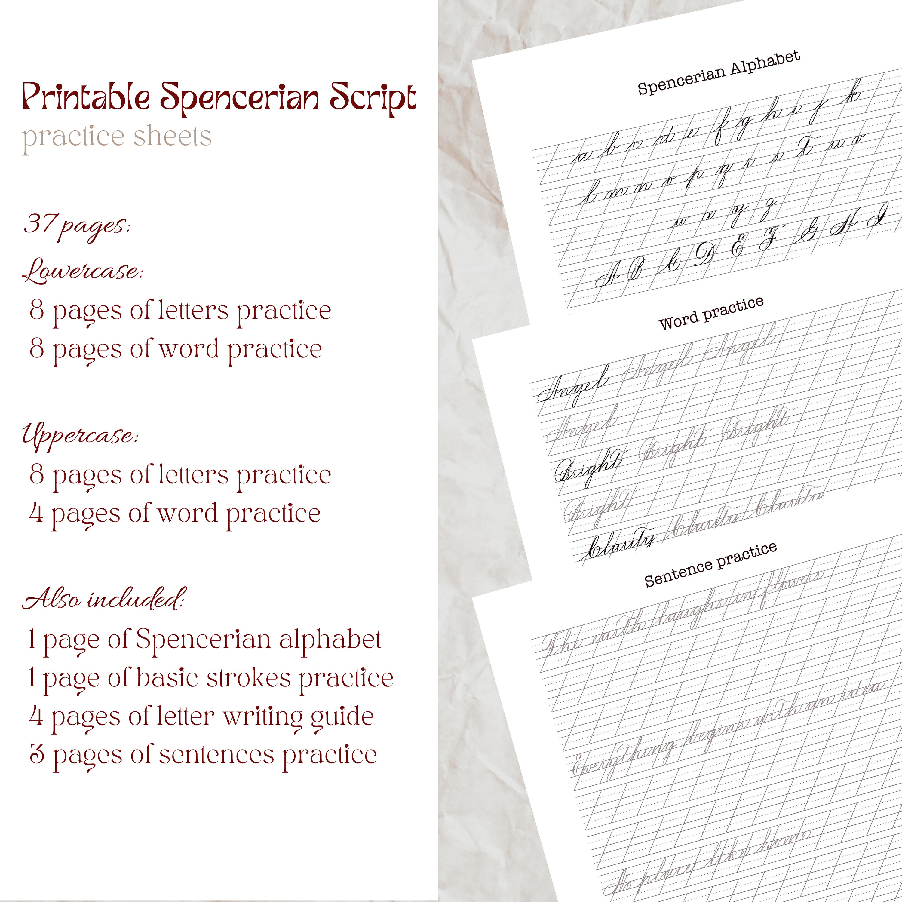 Spencerian Penmanship Practice Sheets: Handwriting & Calligraphy (PDF ...