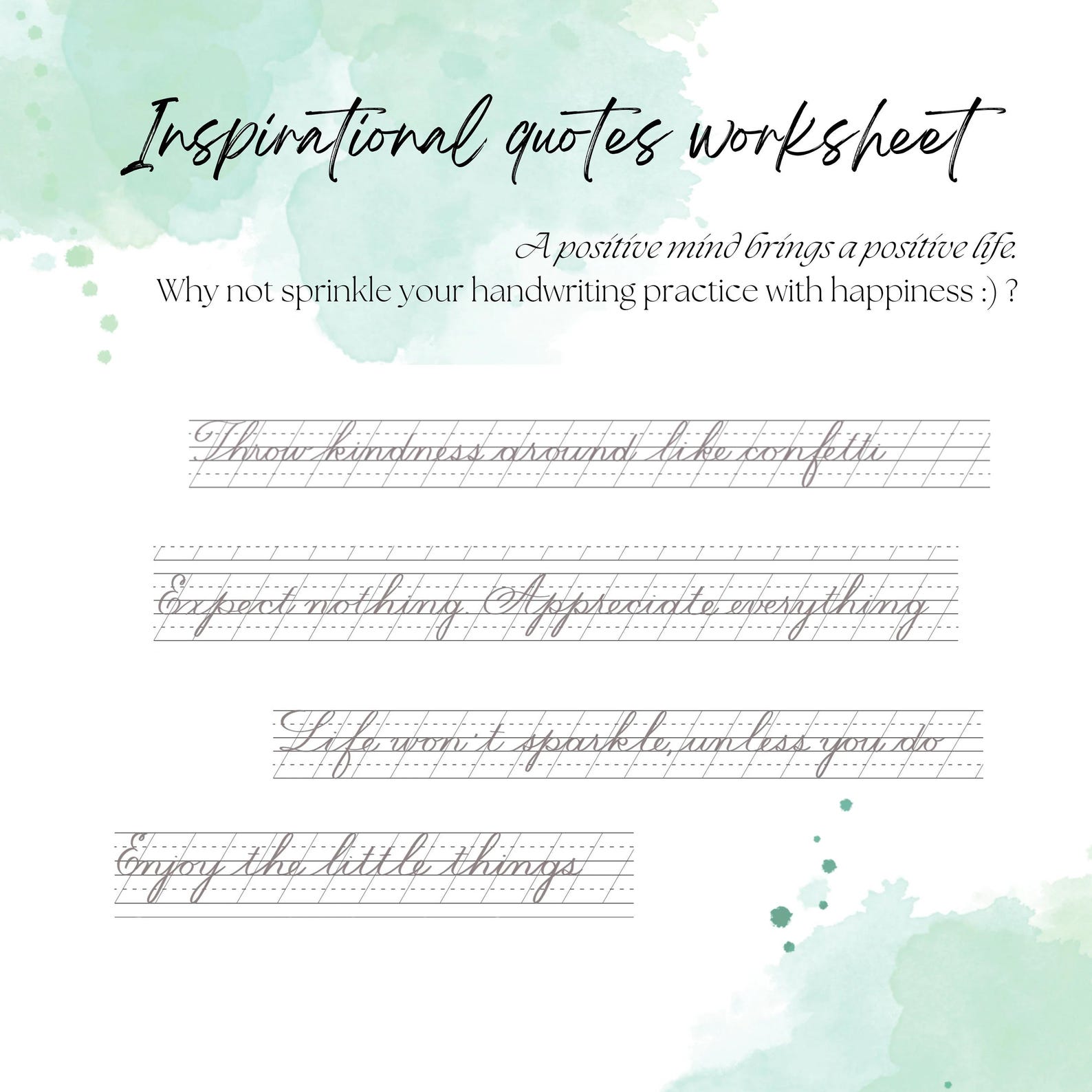 Cursive Handwriting Practice Worksheet: Inspirational Quotes (PDF ...