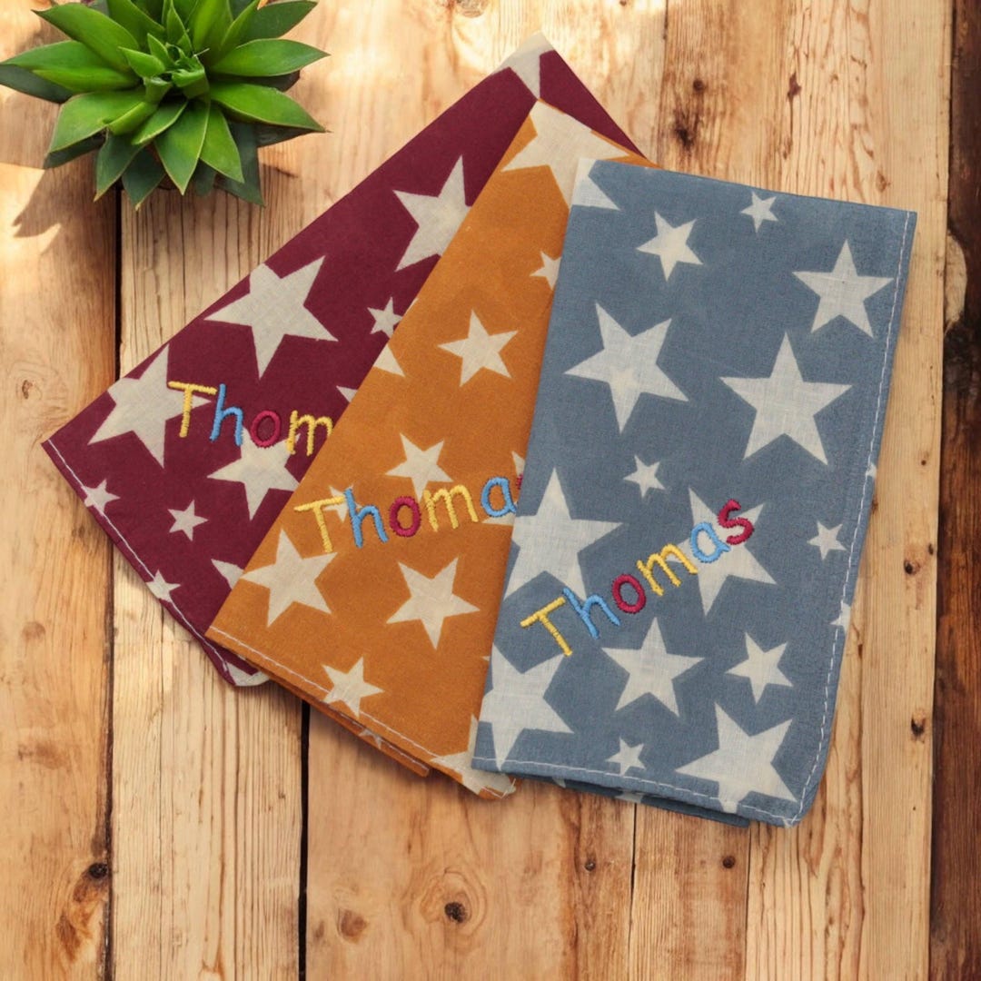 Childs Star Handkerchiefs Set – Three Personalised Embroidered ...