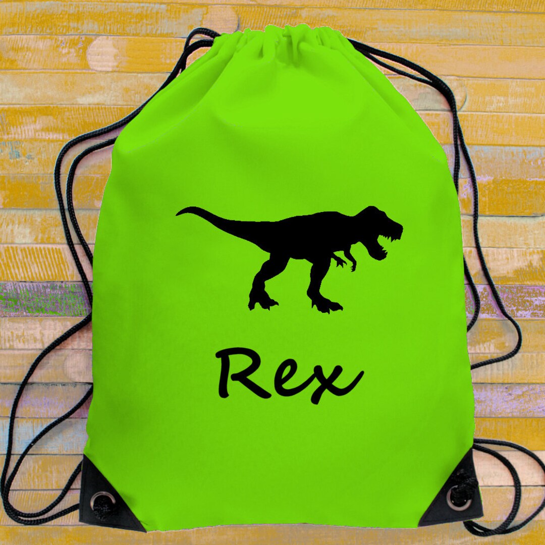 Personalised Dinosaur Drawstring Bag: Kids Gym Sack, School Sports PE ...