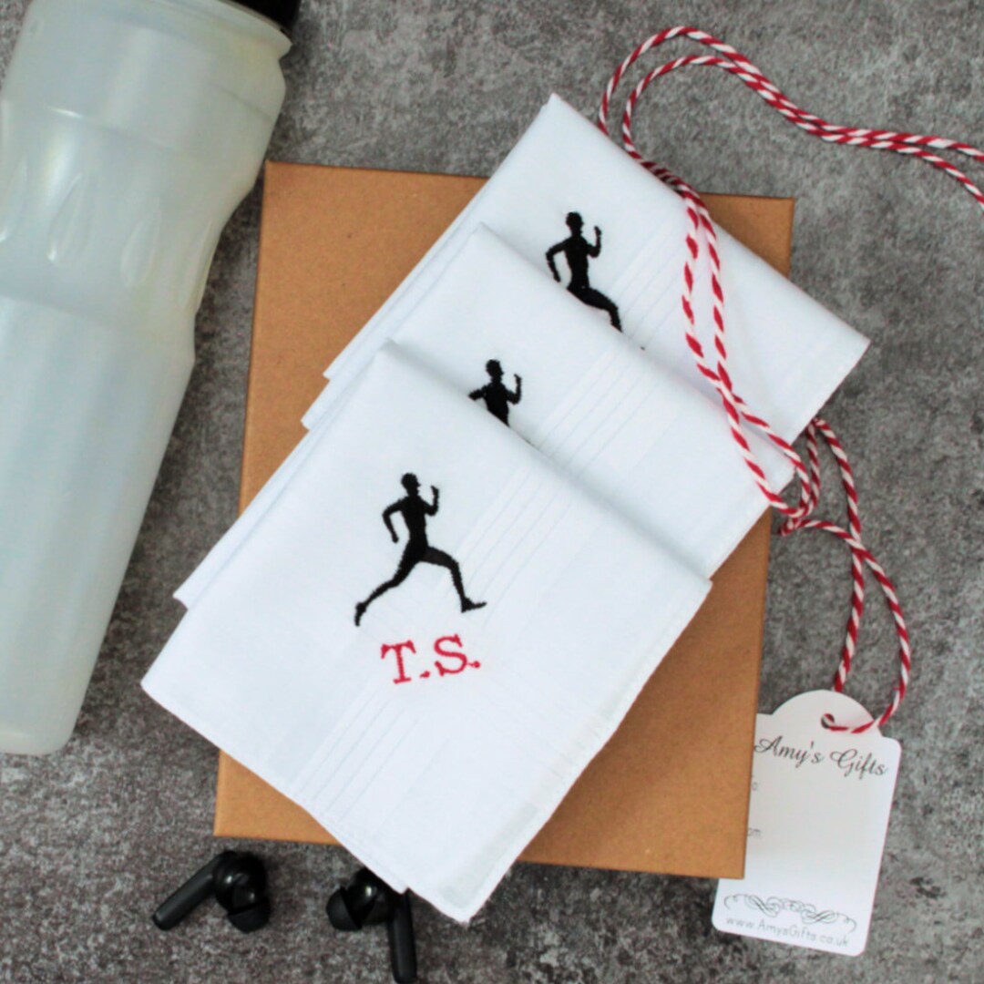 Personalised Running Handkerchief Set: Embroidered Male Runner Motif ...
