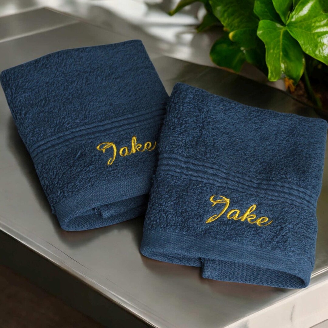 Personalised Flannels Set of 2 Navy Face Cloths Embroidered Matching ...