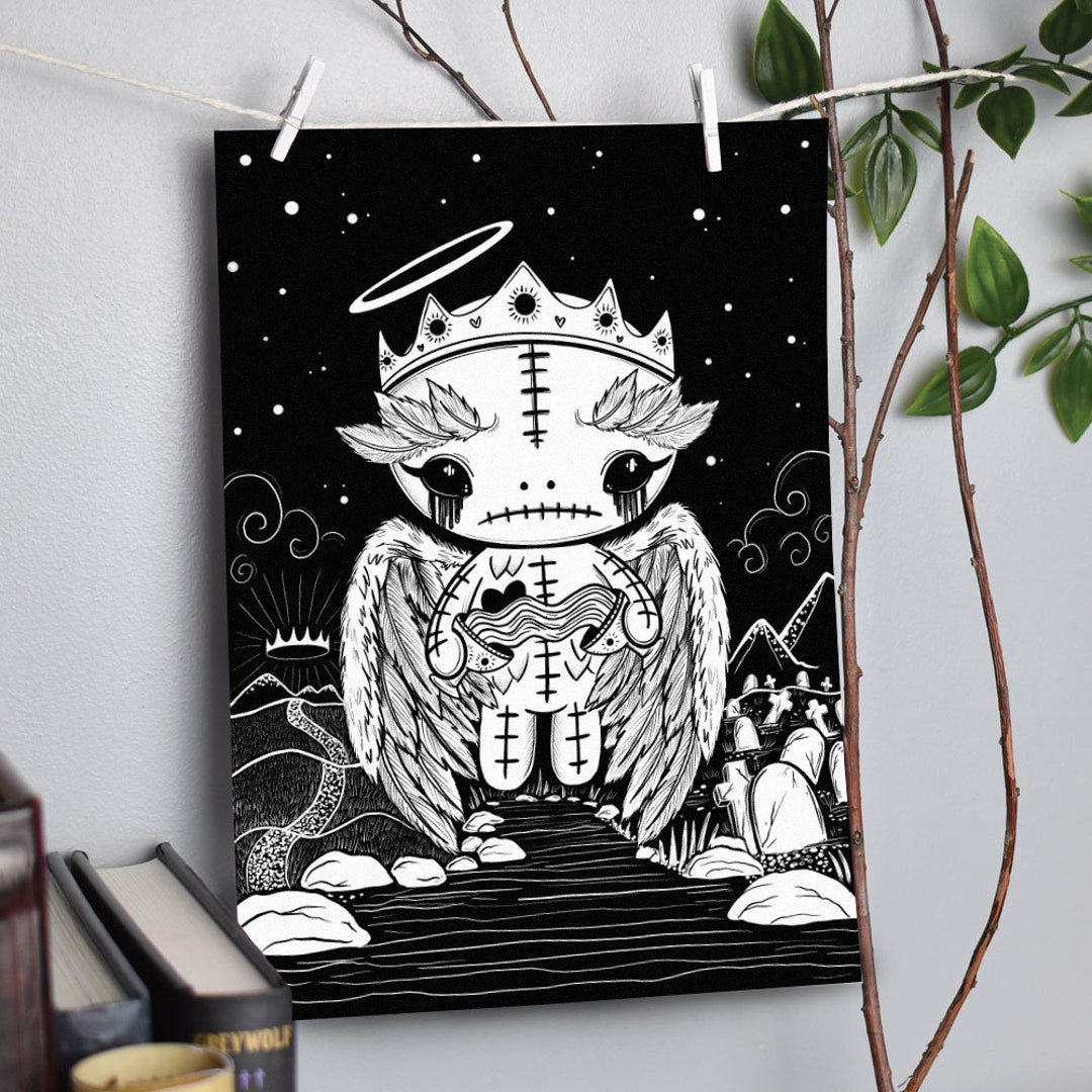 Raven Fallen Angel 'temperance' Tarot Inspired Monochrome Print | A4 ...