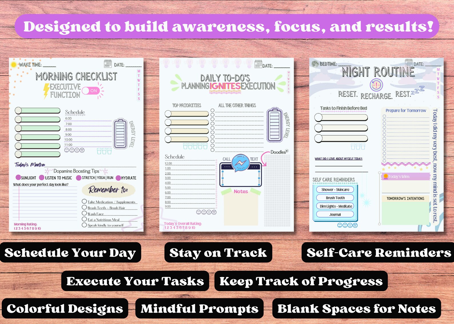 ADHD Daily Checklist Bundle for Planning and Productivity Printable and ...