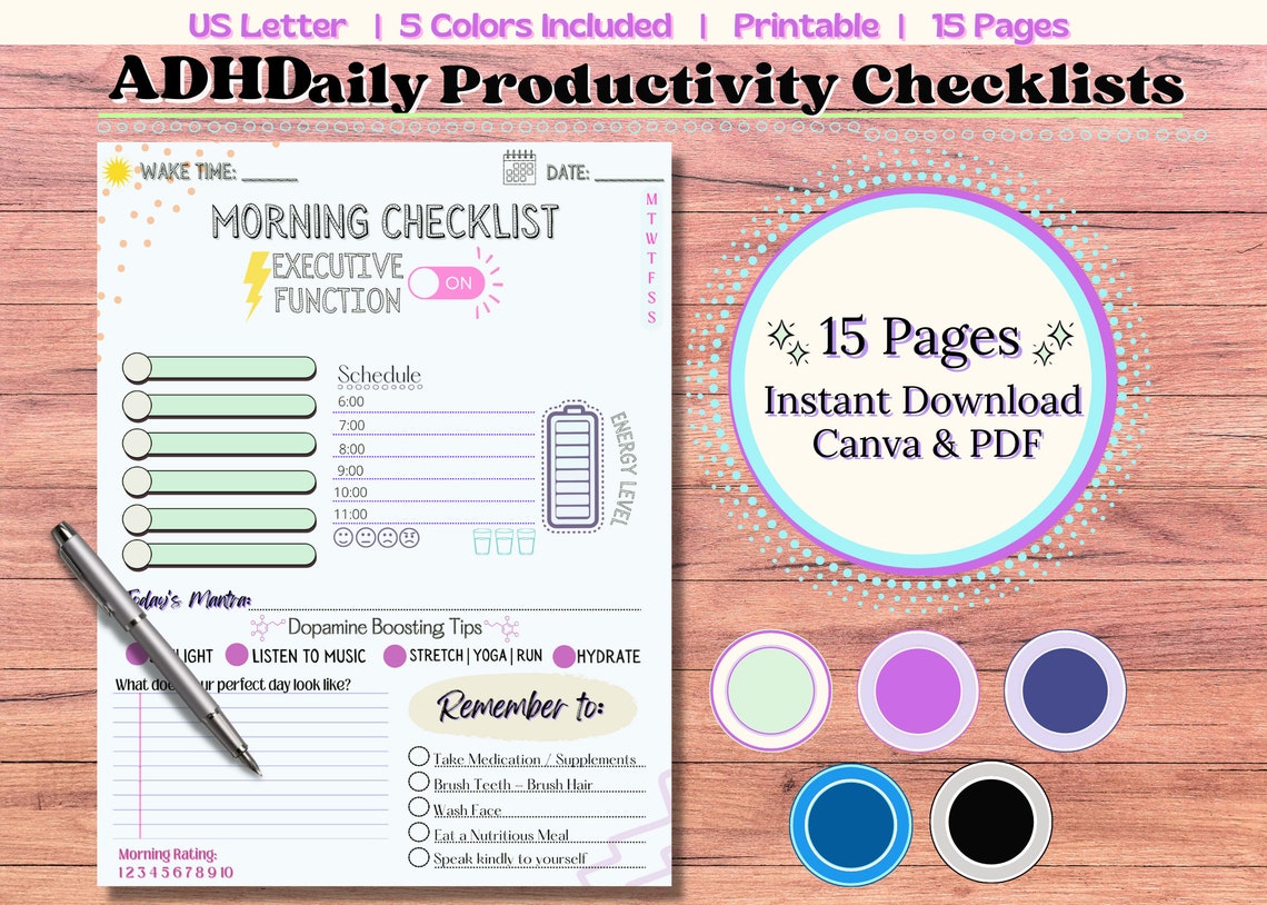 ADHD Daily Checklist Bundle for Planning and Productivity Printable and ...