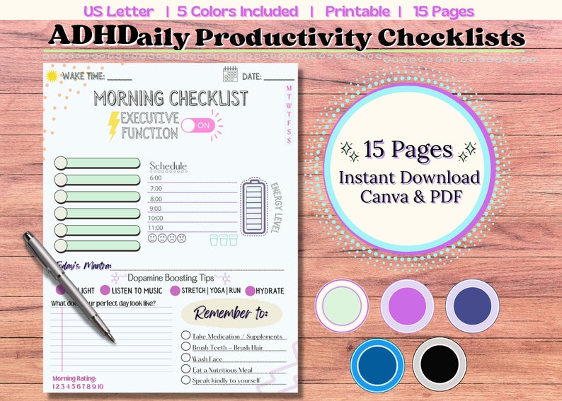 ADHD Daily Checklist Bundle for Planning and Productivity | Printable ...