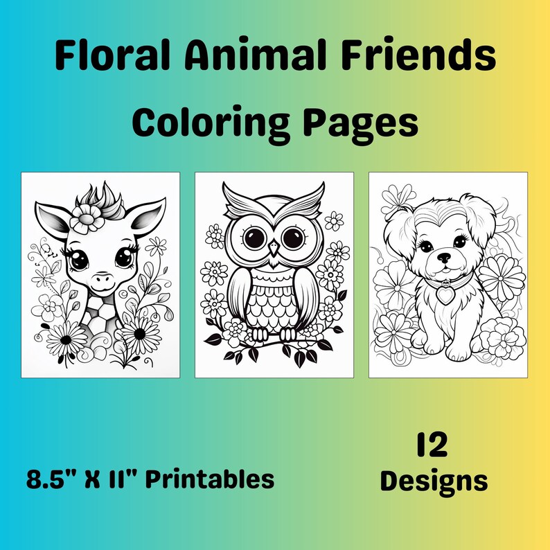 Printable floral Animal Friends Coloring Pages, Animal Coloring Sheets ...