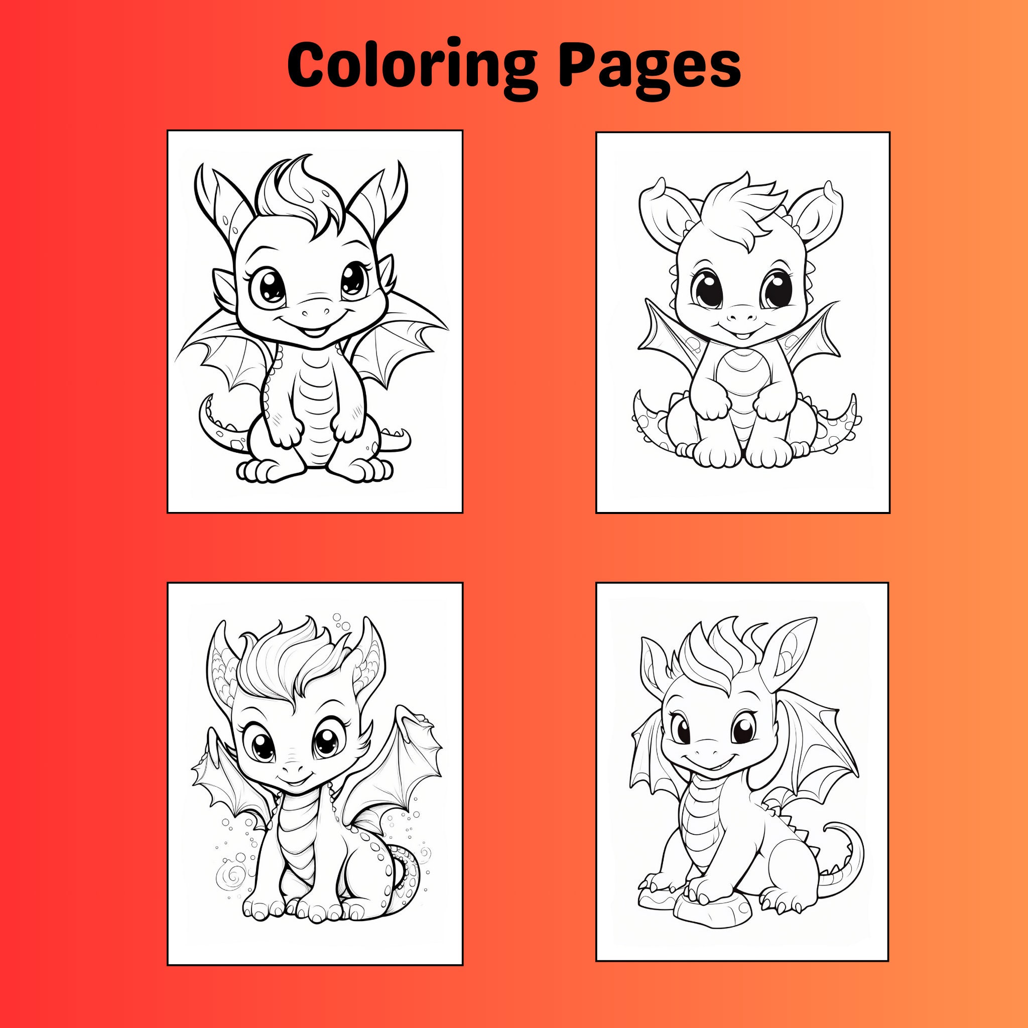 Coloring Pages of Cute Baby Dragons, Coloring for Kids, Printable - Etsy