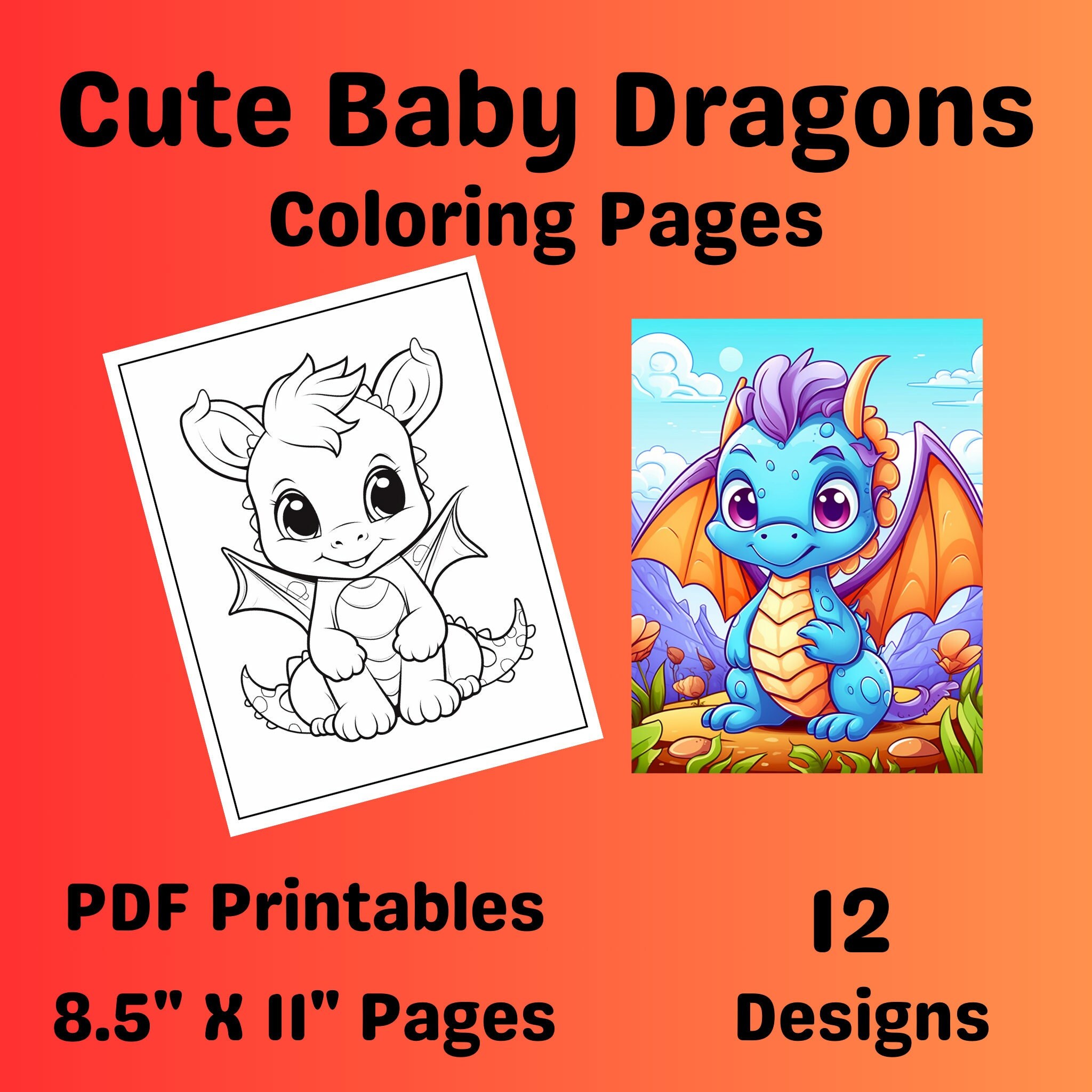 Coloring Pages of Cute Baby Dragons, Coloring for Kids, Printable - Etsy