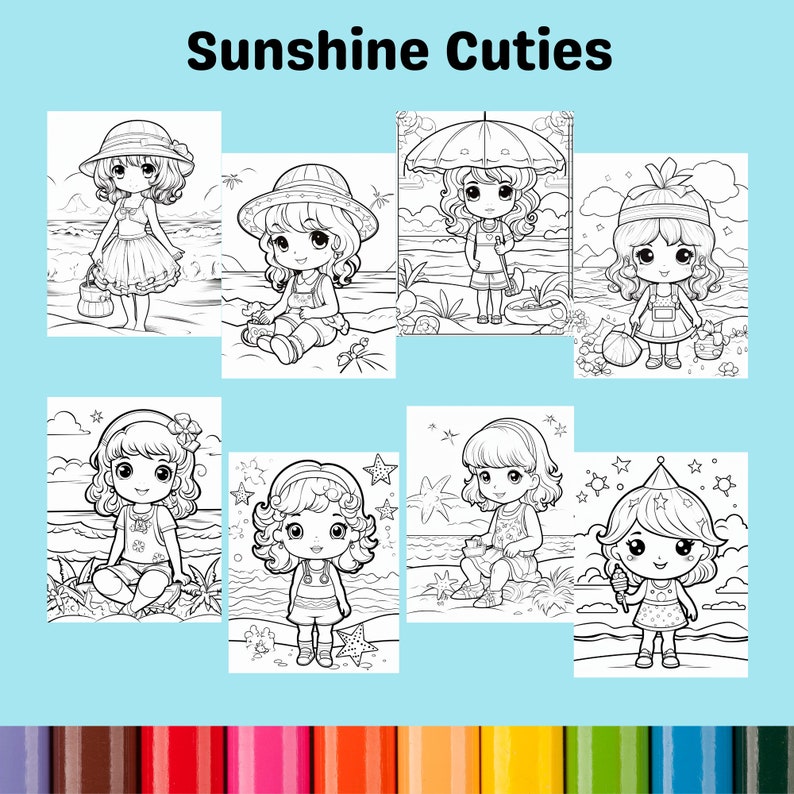 Sunshine Cuties Coloring Pages, Beach Summer Coloring Sheets, PDF ...