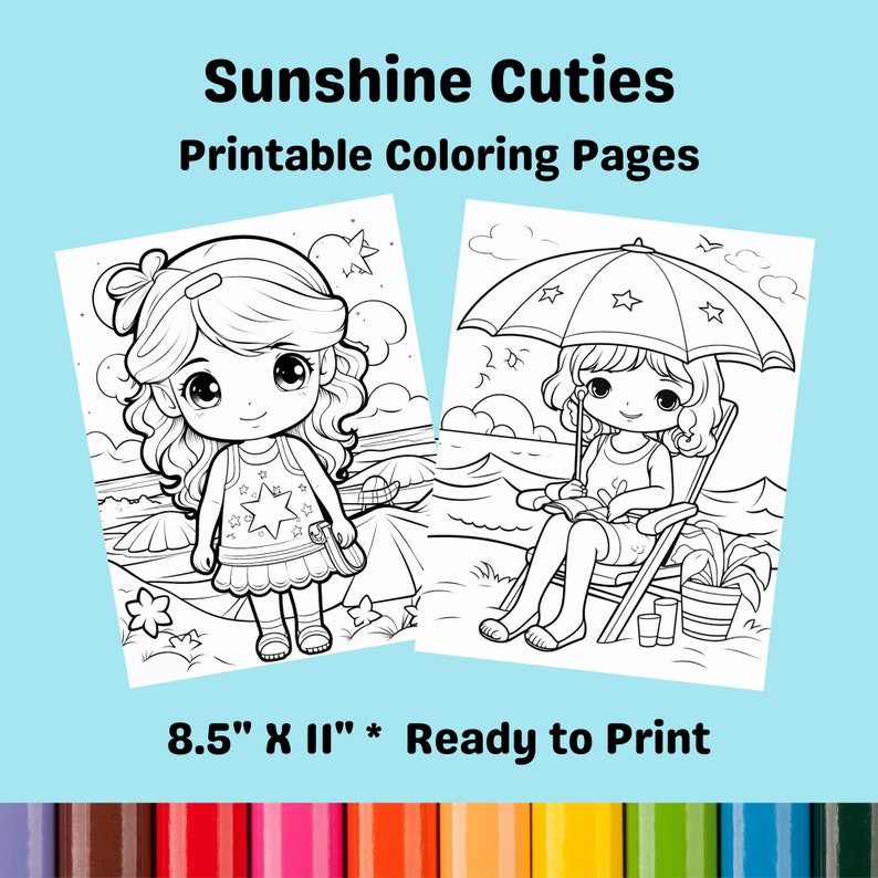 Sunshine Cuties Coloring Pages, Beach Summer Coloring Sheets, PDF ...