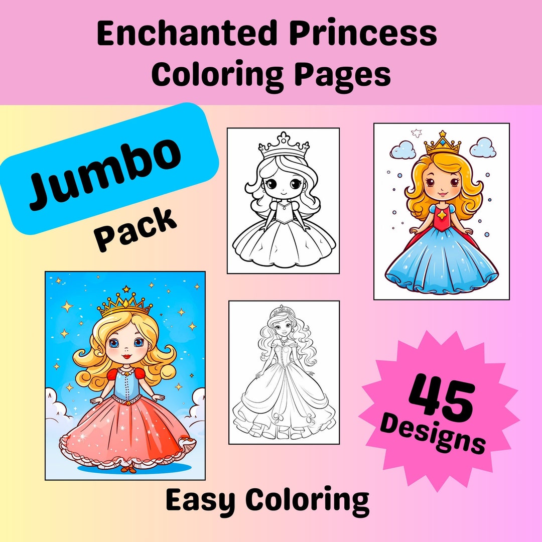 Enchanted Princess Coloring Pages, Jumbo, 45 Designs, Printable - Etsy