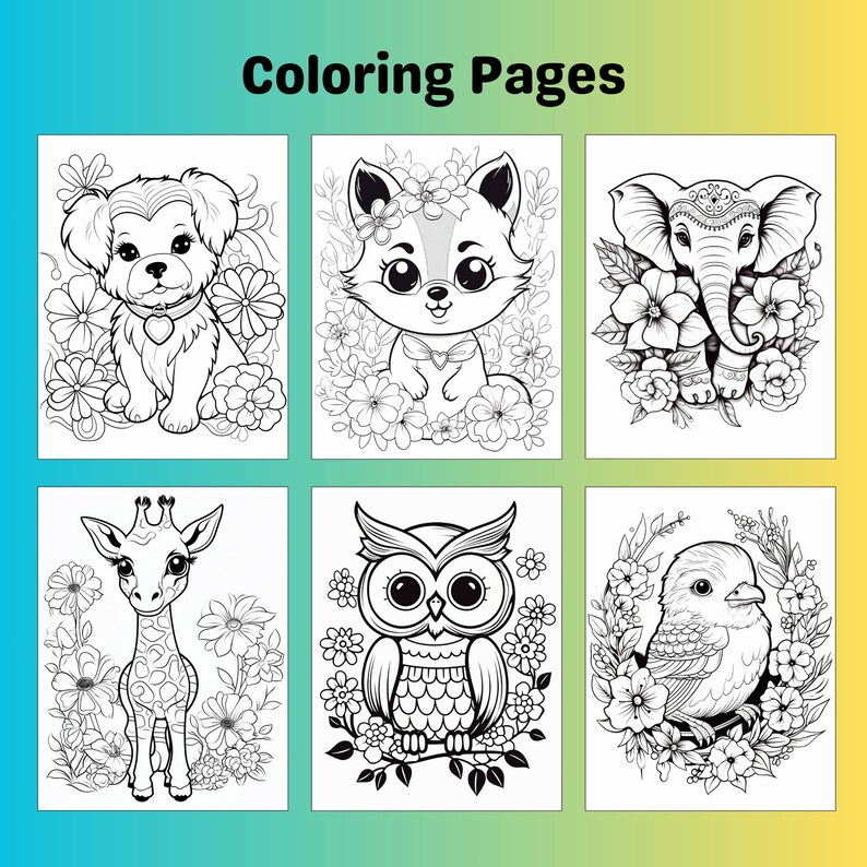 Printable floral Animal Friends Coloring Pages, Animal Coloring Sheets ...