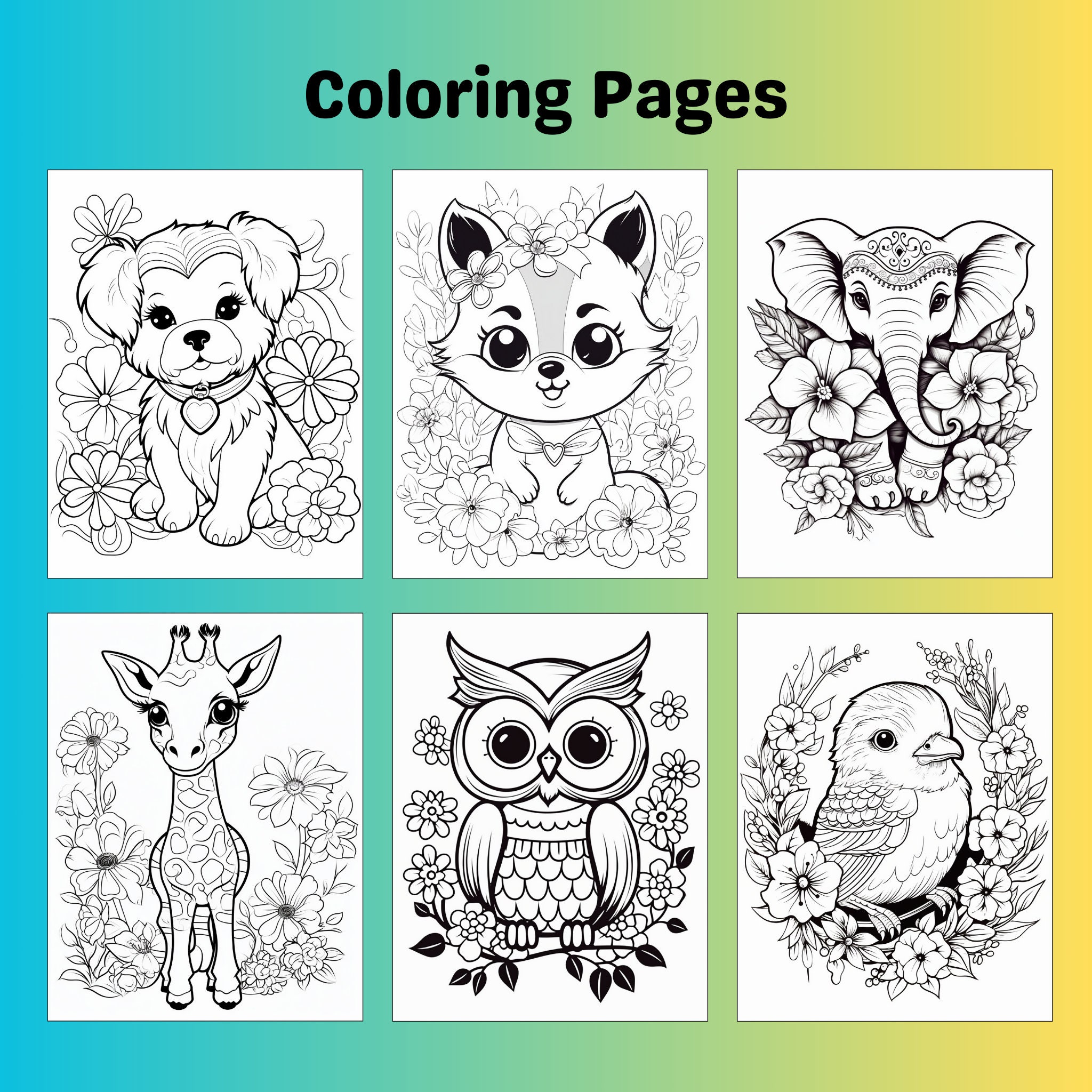 Printable floral Animal Friends Coloring Pages, Animal Coloring Sheets ...