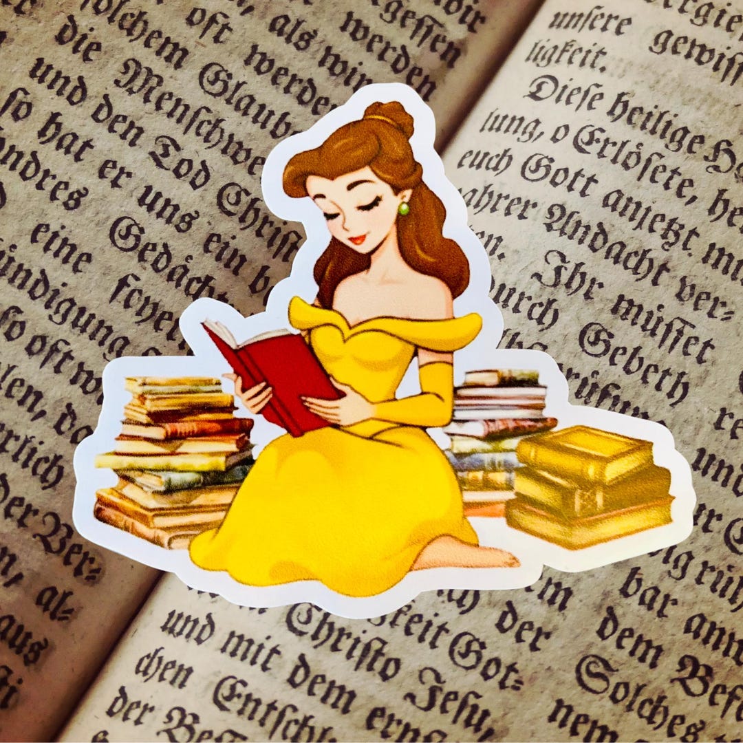 Reading Girl Sticker, Enchanted Belle Reading Sticker, Reading Books ...