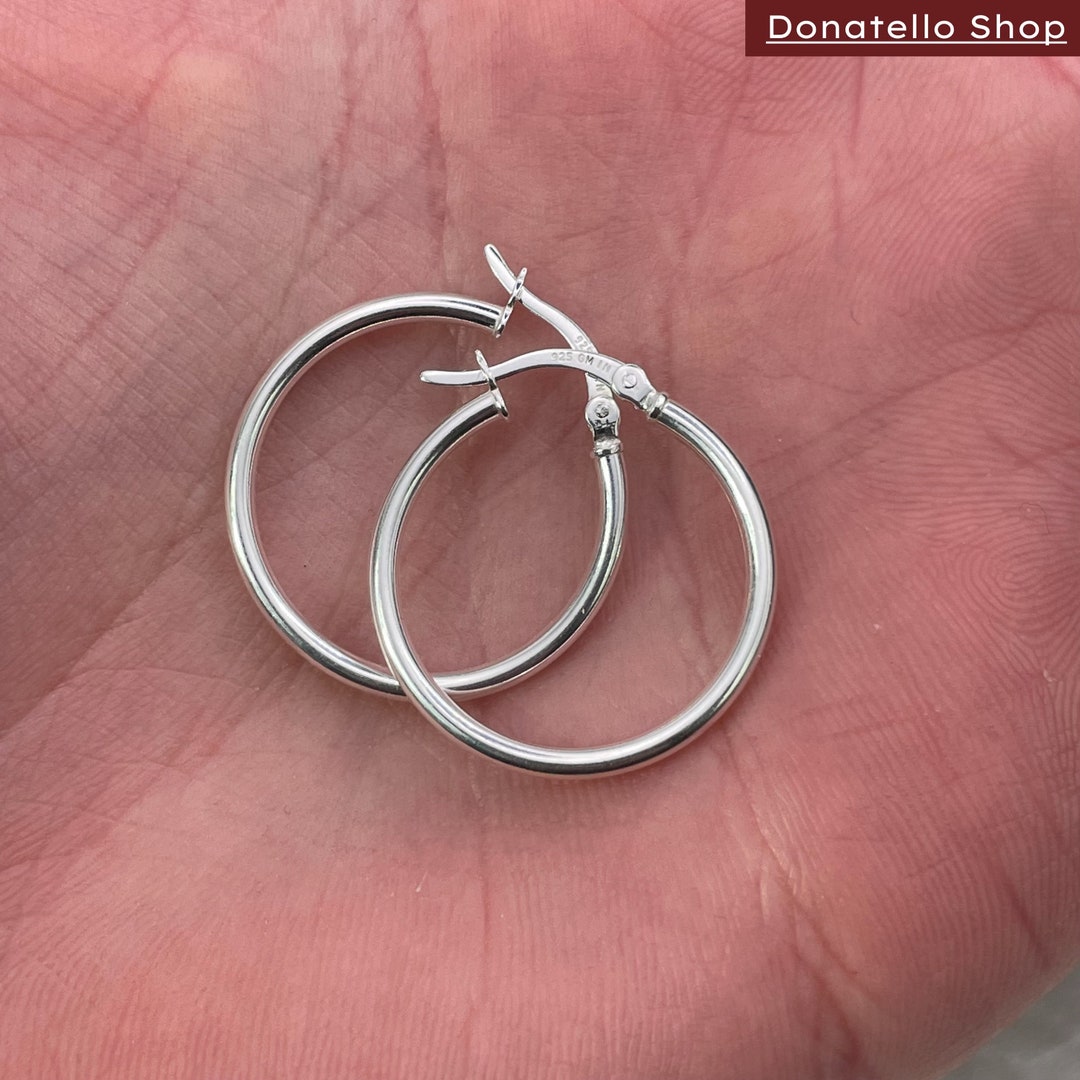 Sterling Silver French Lock Hoop Earrings Classic Hoops 25MM - Etsy