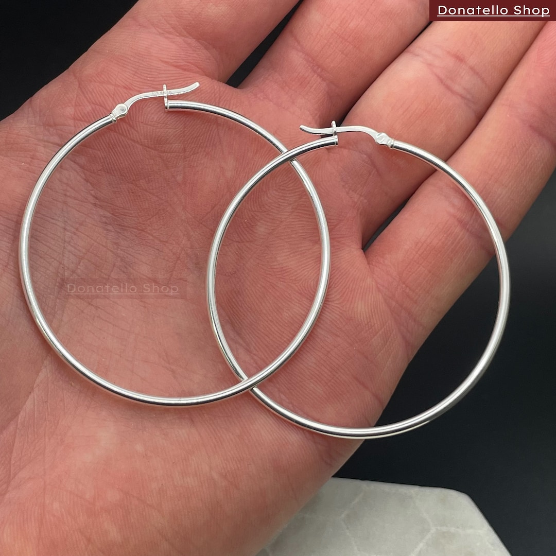 Sterling Silver Large 55MM Round Hoop Earrings for Women - Etsy