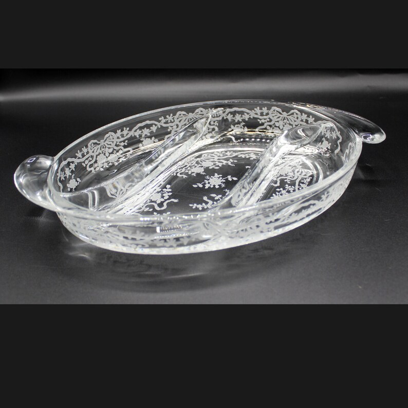 Vintage Fostoria Romance Divided Serving Dish: Clear Glass Three Part ...