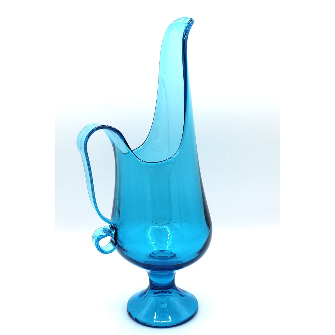 Vintage LE Smith Simplicity Swung Pitcher: Peacock Blue Swung Glass ...