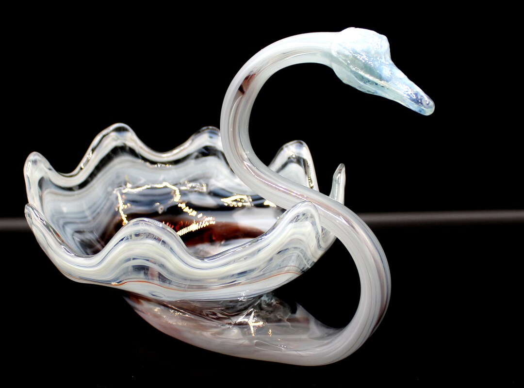 Vintage Sooner Glass Swan Bowl: Handshaped Molten Glass Elegant Décor ...