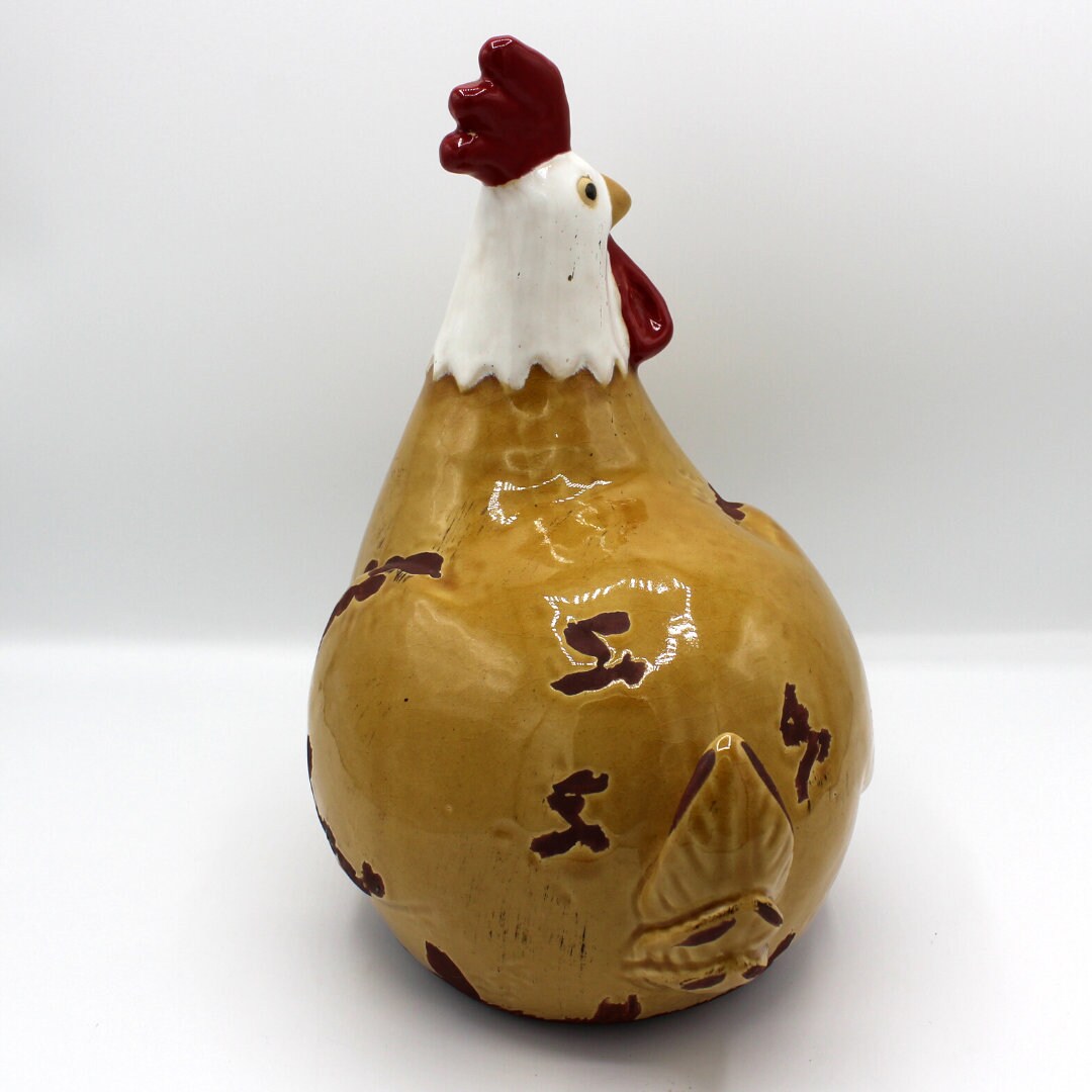 Charming Vintage Large Ceramic Pottery Chicken Rooster: Red Comb Wattle ...