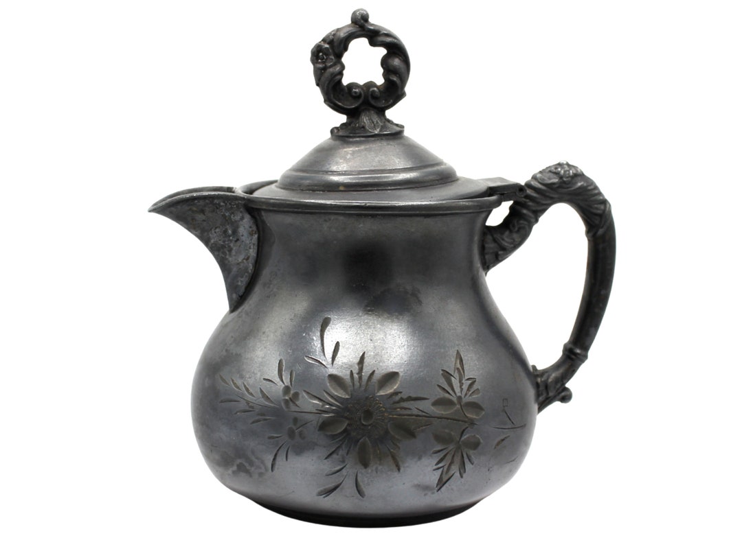 Antique Waltham Silver Co. Quadruple Plate Creamer: Etched Floral ...