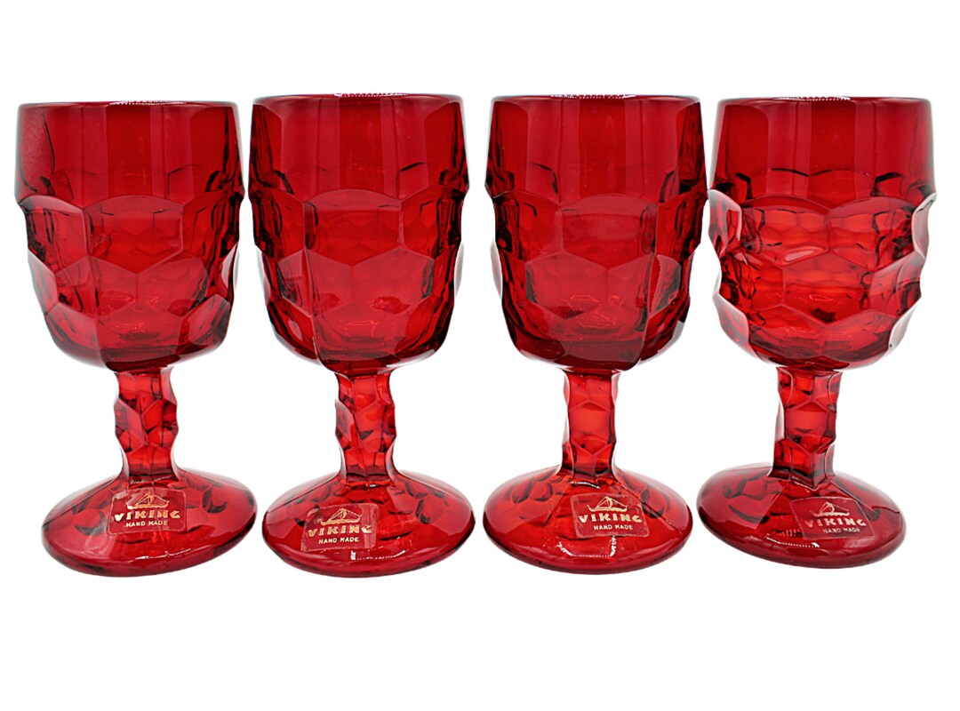 Vintage Viking Glassware Ruby Red Georgian Pattern Wine Cordials With ...