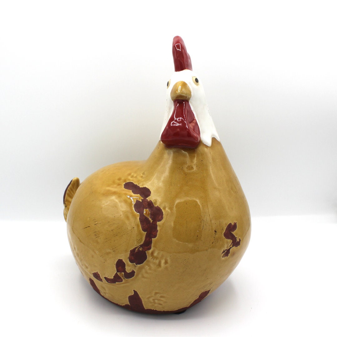Charming Vintage Large Ceramic Pottery Chicken Rooster: Red Comb Wattle ...