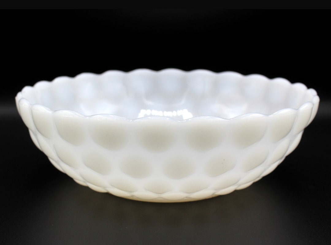 Vintage Anchor Hocking Bubble Pattern White Milk Glass Serving Bowl 8 ...