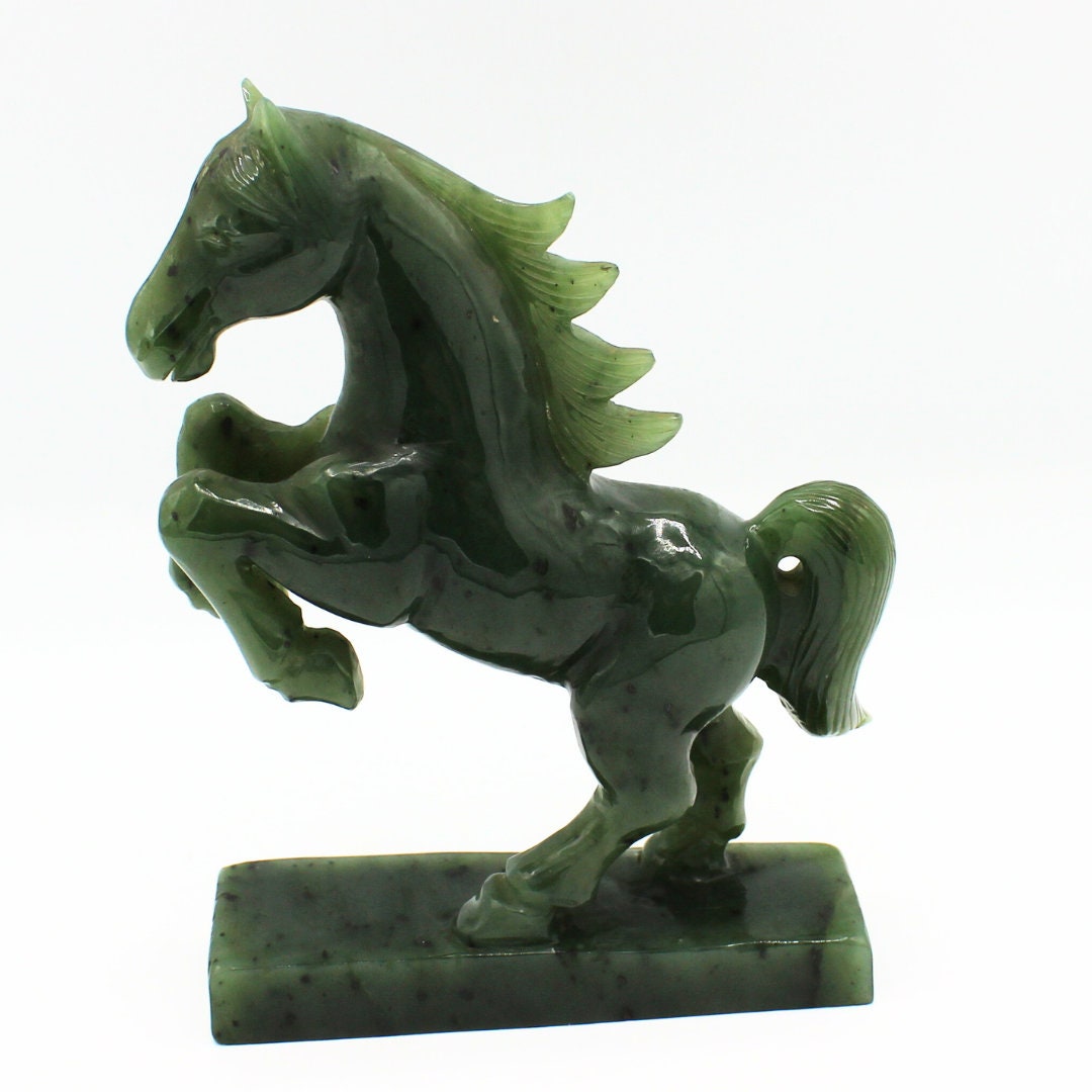 Vintage Hand Carved Green Nephrite Jade Rearing Horse Sculpture ...
