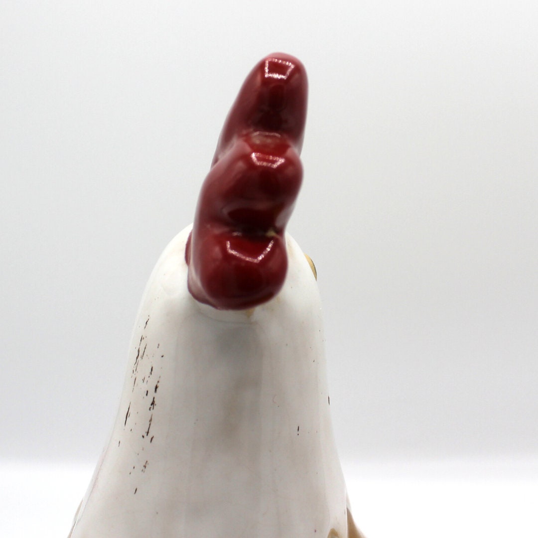 Charming Vintage Large Ceramic Pottery Chicken Rooster: Red Comb Wattle ...