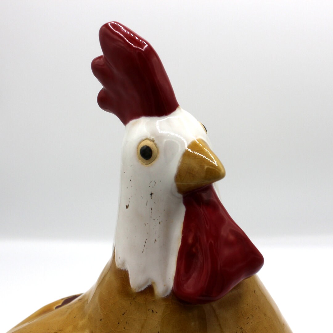 Charming Vintage Large Ceramic Pottery Chicken Rooster: Red Comb Wattle ...