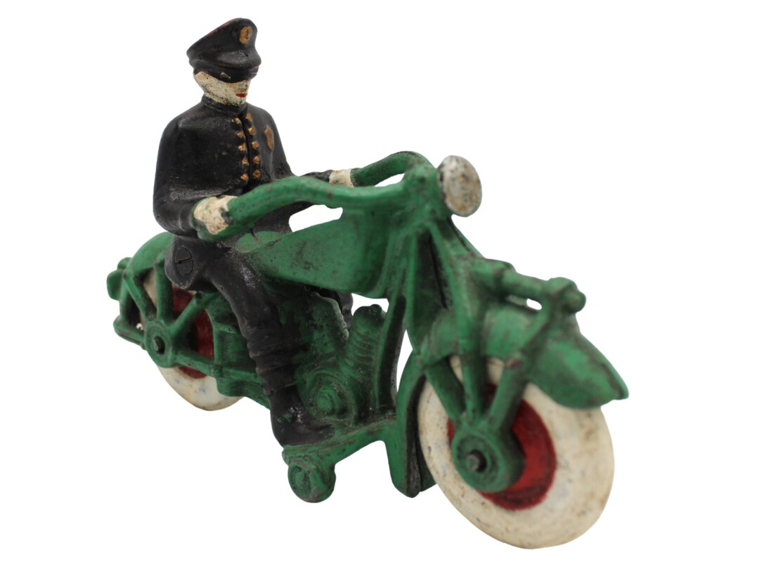 Vintage Cast Iron Motorcycle Cop Policeman Toy: Hubley Replica ...