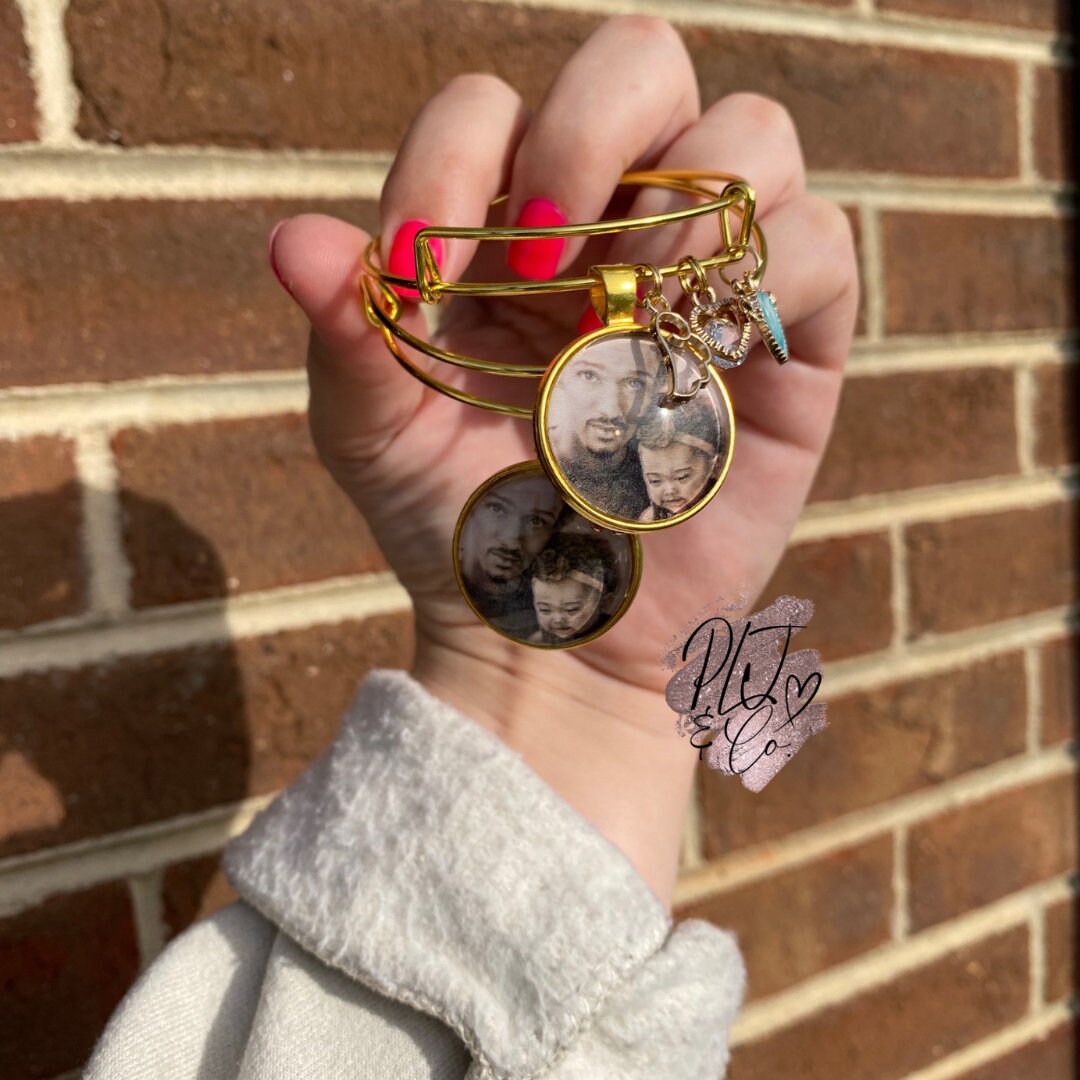 Custom Photo Bangle With Charms | Photo Jewelry | Photo Pendant - Etsy