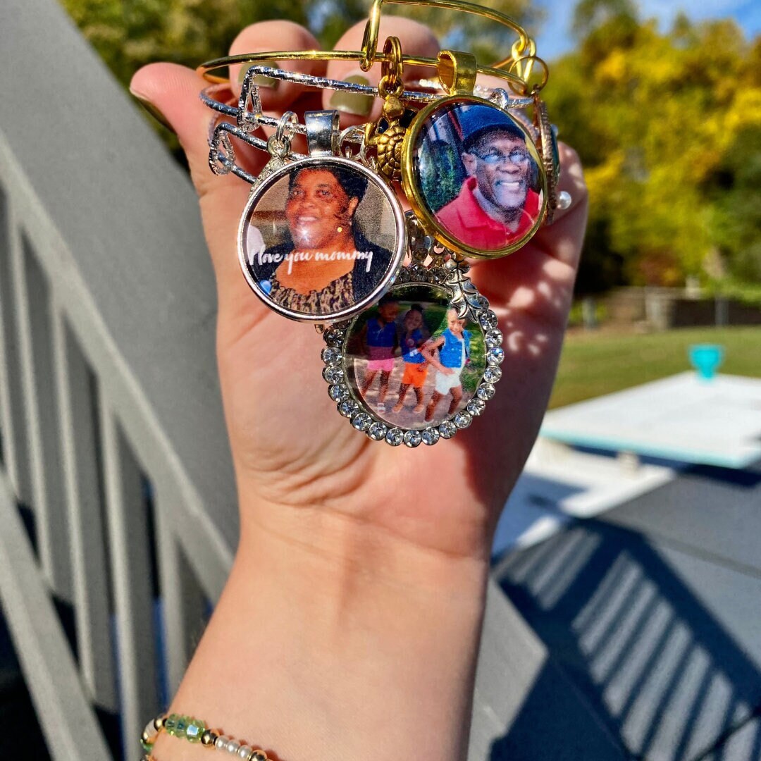 Custom Photo Bangle With Charms | Photo Jewelry | Photo Pendant - Etsy