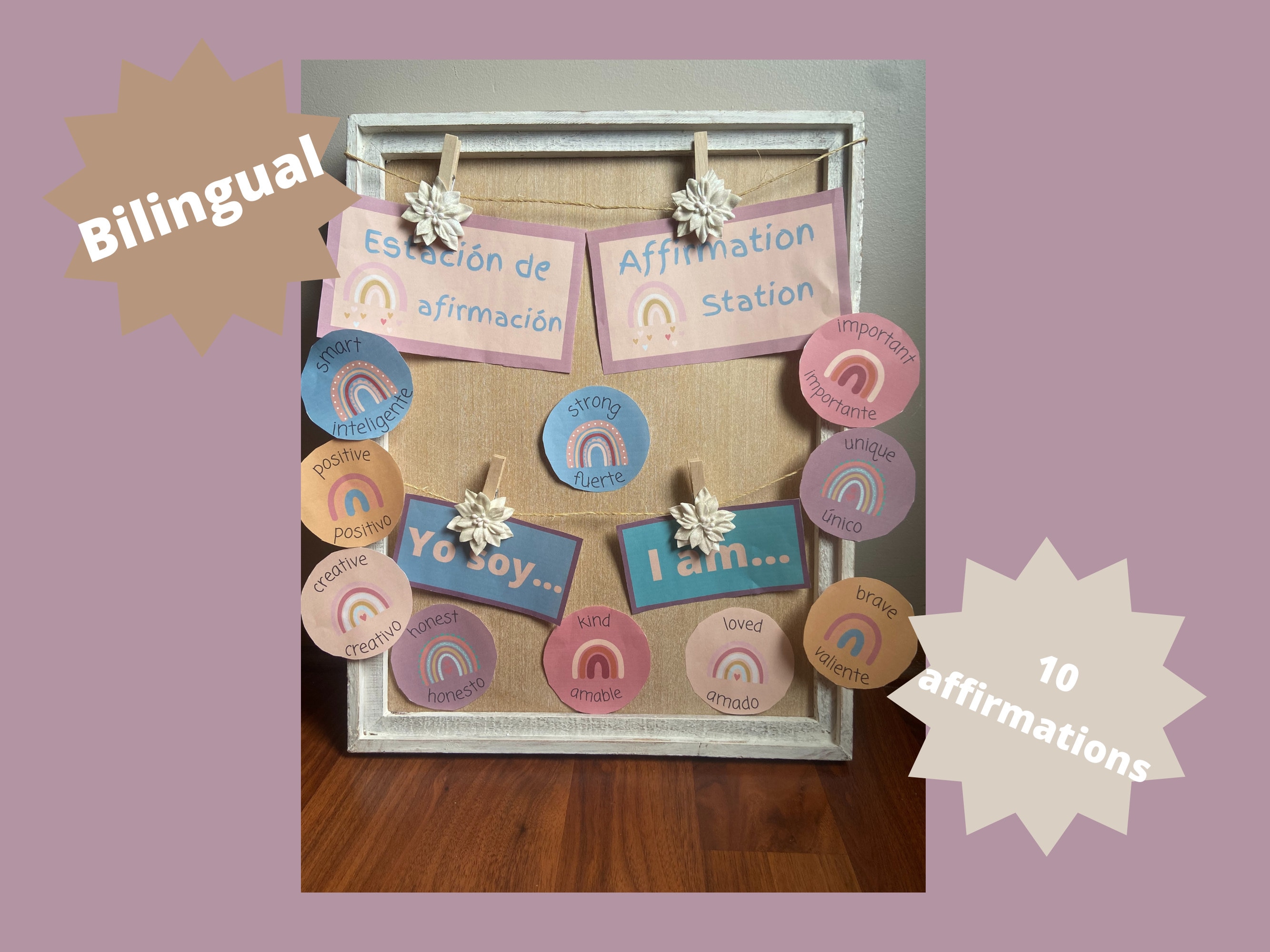 Boho Rainbow Bilingual Affirmations, Affirmation Station. PDF - Etsy