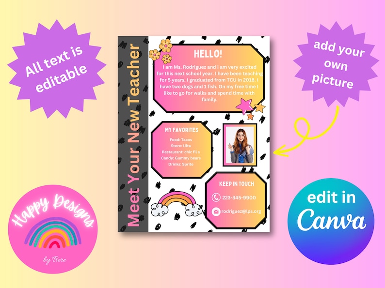 Meet the Teacher Letter Template Editable in Canva - Etsy