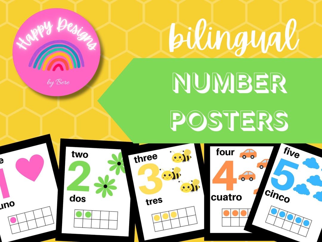 Bilingual Number Ten Frames Posters in Rainbow Colors, Dual-languange ...