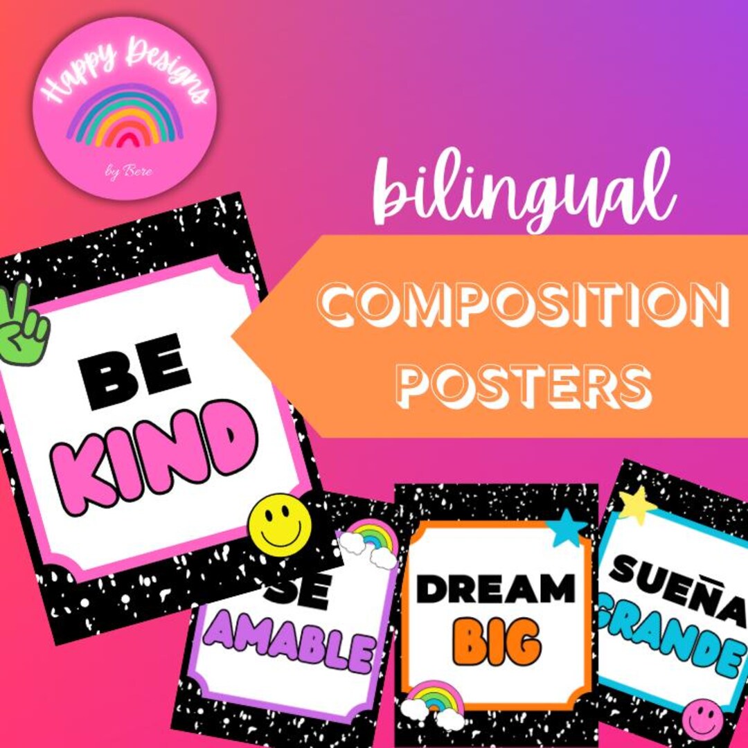 Composition Rainbow Bilingual Posters, Dual Language Decor - Etsy