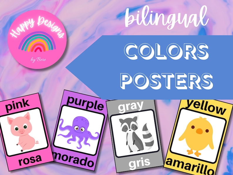 Bilingual Colors Posters Animal Theme, Dual-language Classroom, PDF ...