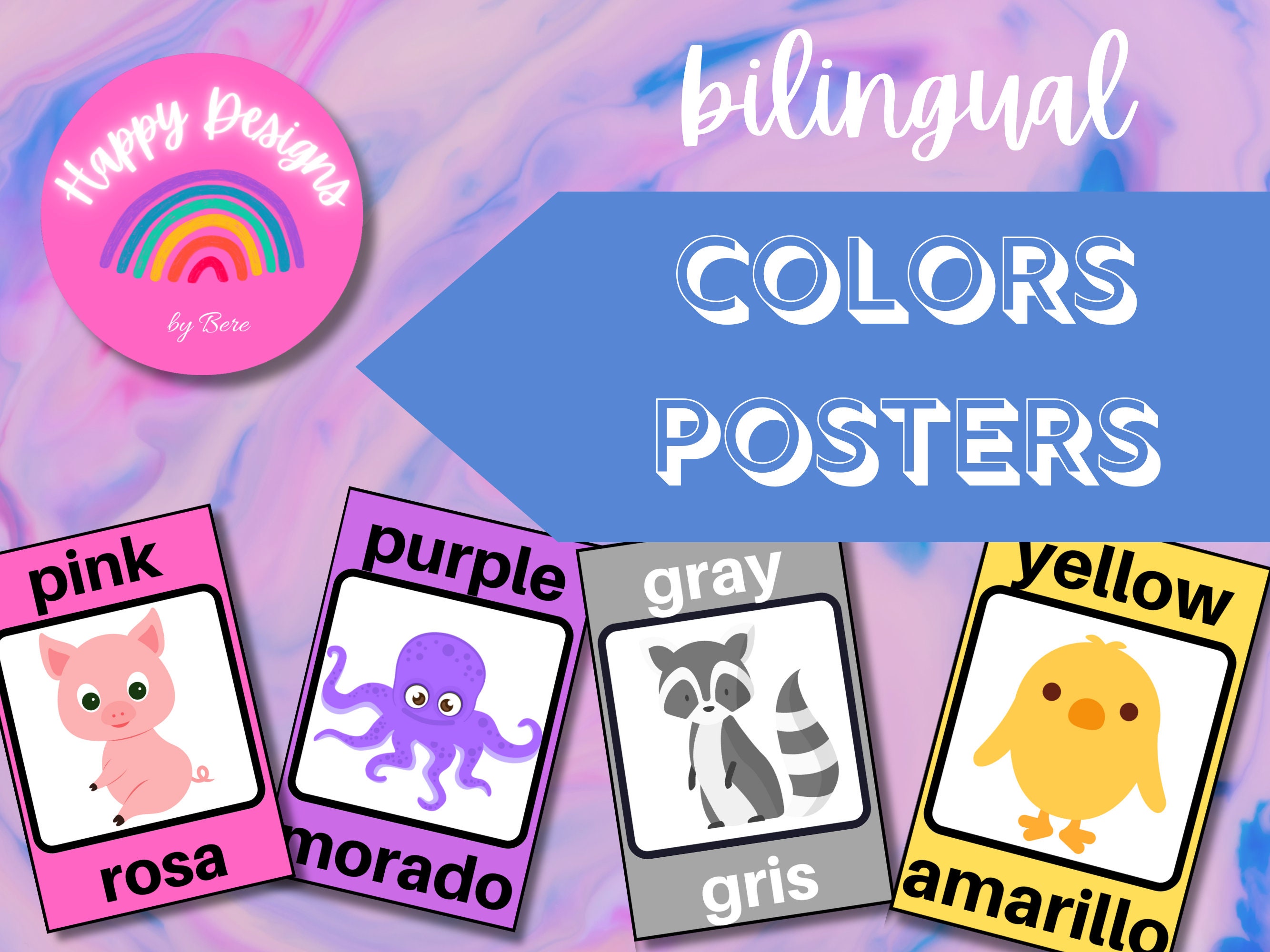 Bilingual Colors Posters Animal Theme, Dual-language Classroom, PDF ...