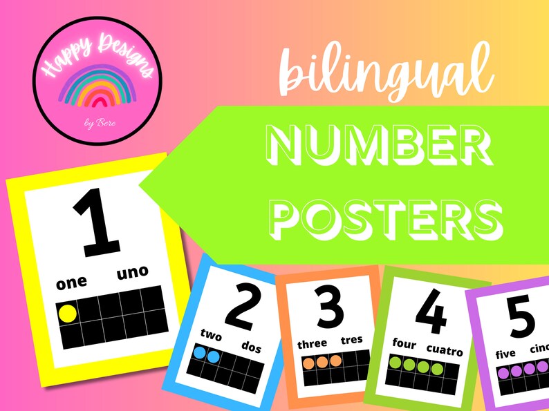 Bilingual Number Posters in Rainbow Colors, Dual-language Classroom ...