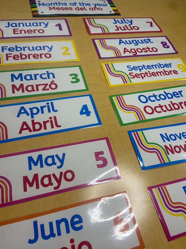 Bilingual Months of the Year Posters, Dual Language, Rainbow Theme - Etsy