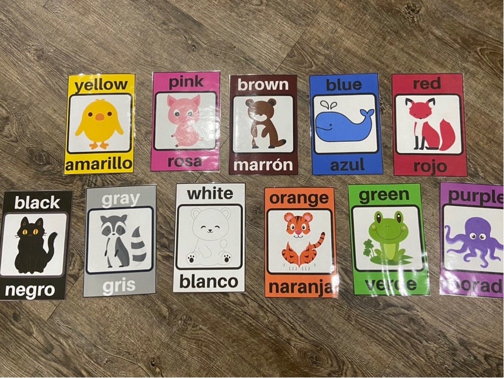 Bilingual Colors Posters Animal Theme, Dual-language Classroom, PDF ...