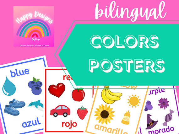 Bilingual Color Posters Dual Language Classroom Colores PDF - Etsy