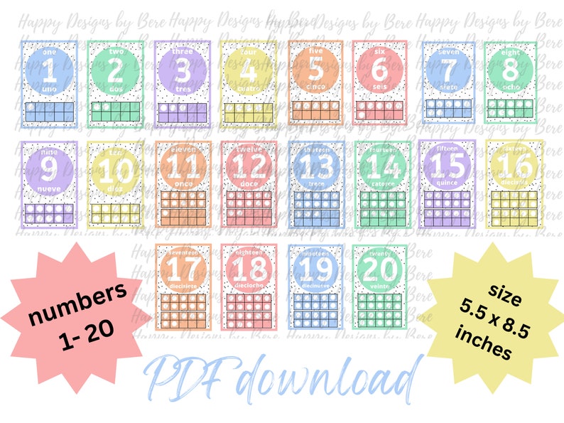 Bilingual Number Posters in Rainbow Pastels Colors, Dual-language ...