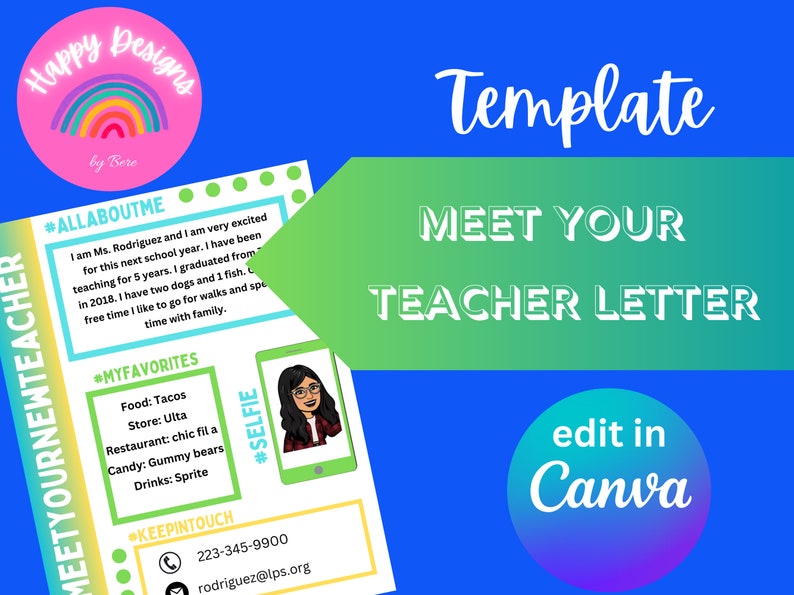 Meet the Teacher Letter Template, Editable in Canva - Etsy