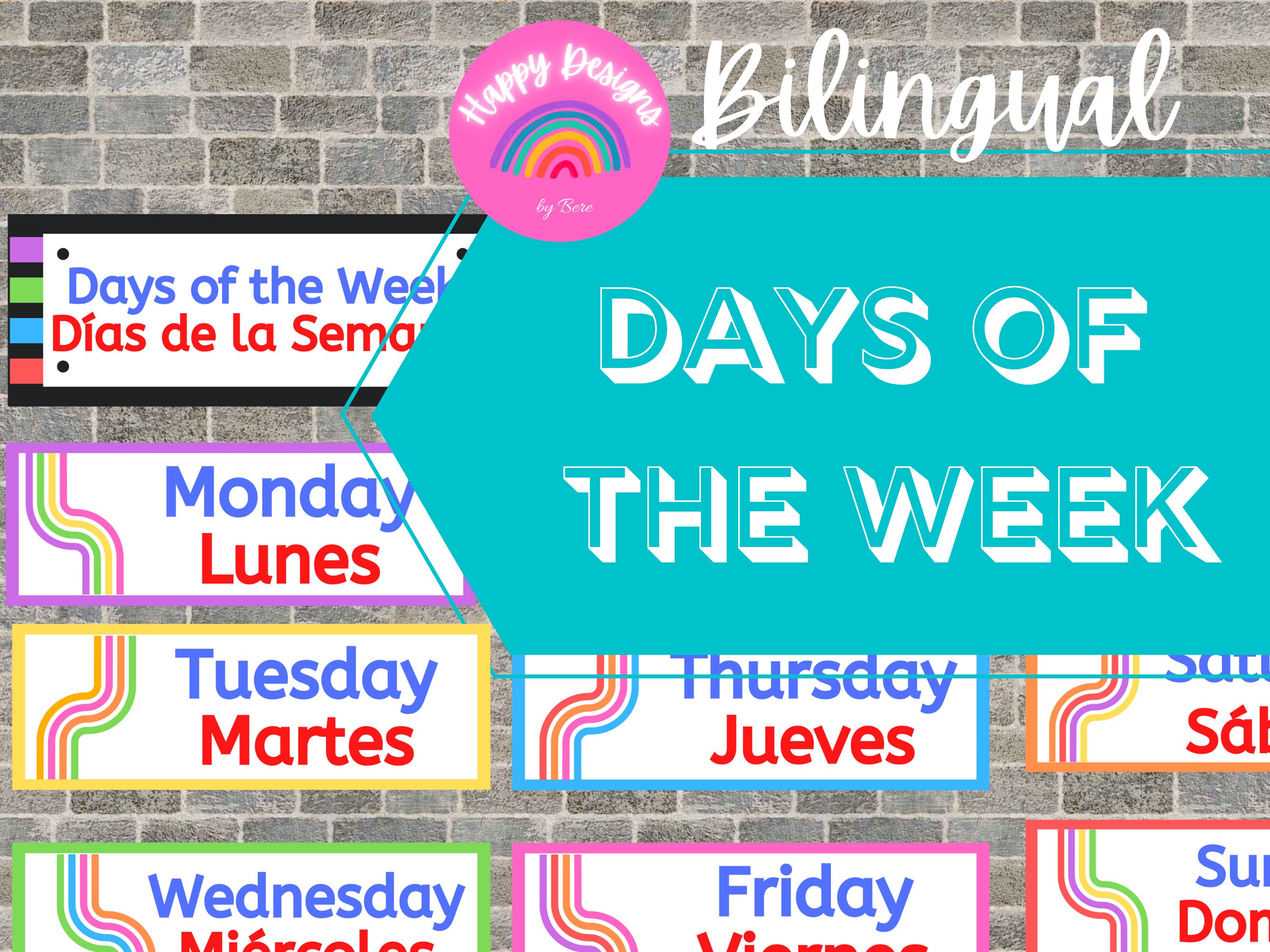 Days of the Week Posters, Bilingual, Dual Language Classroom Decor, - Etsy