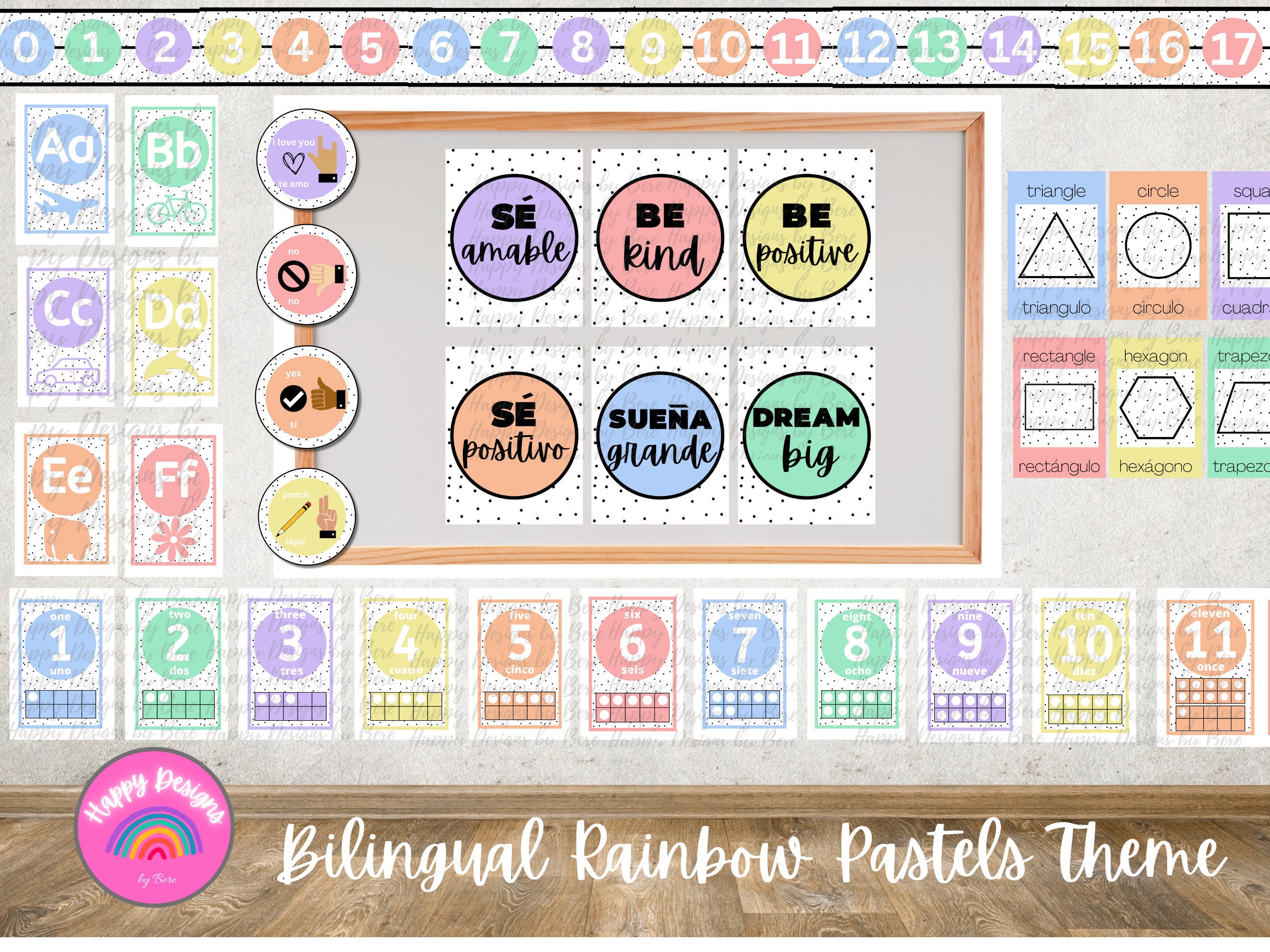 Bilingual Alphabet Posters in Rainbow Pastels Colors, Dual-language ...
