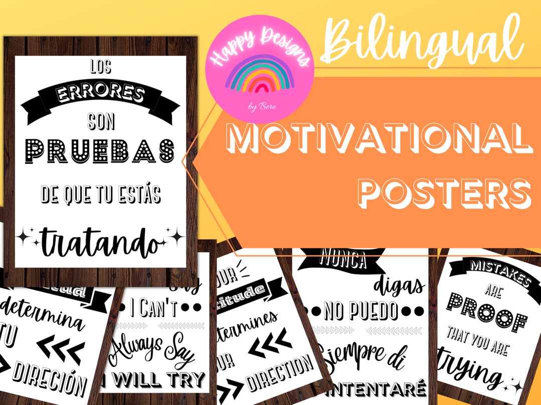 Bilingual Motivational Posters, Rustic Theme, Dual Language, Instant ...